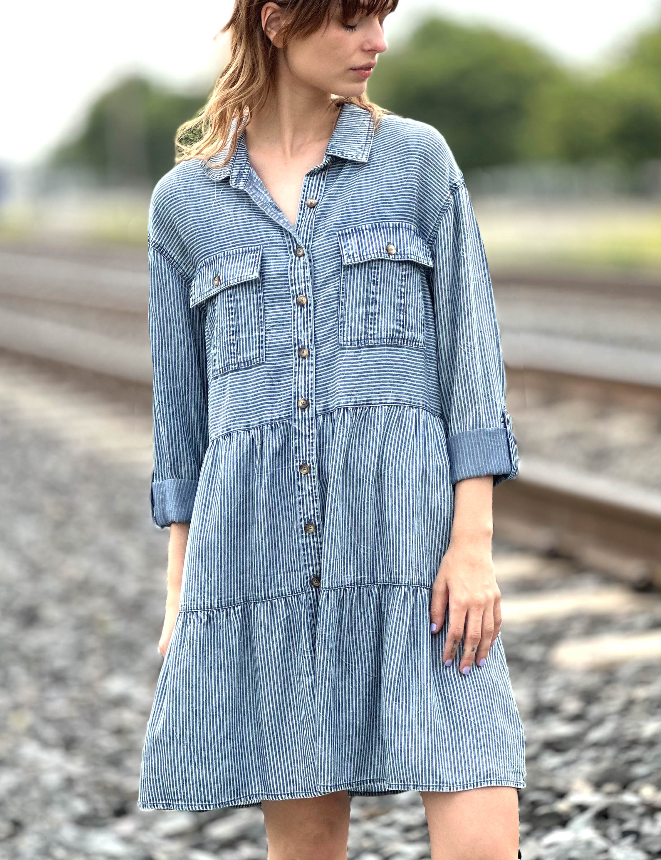 Women’s Aerial Railroad Print Dress – Billy T – billytshop