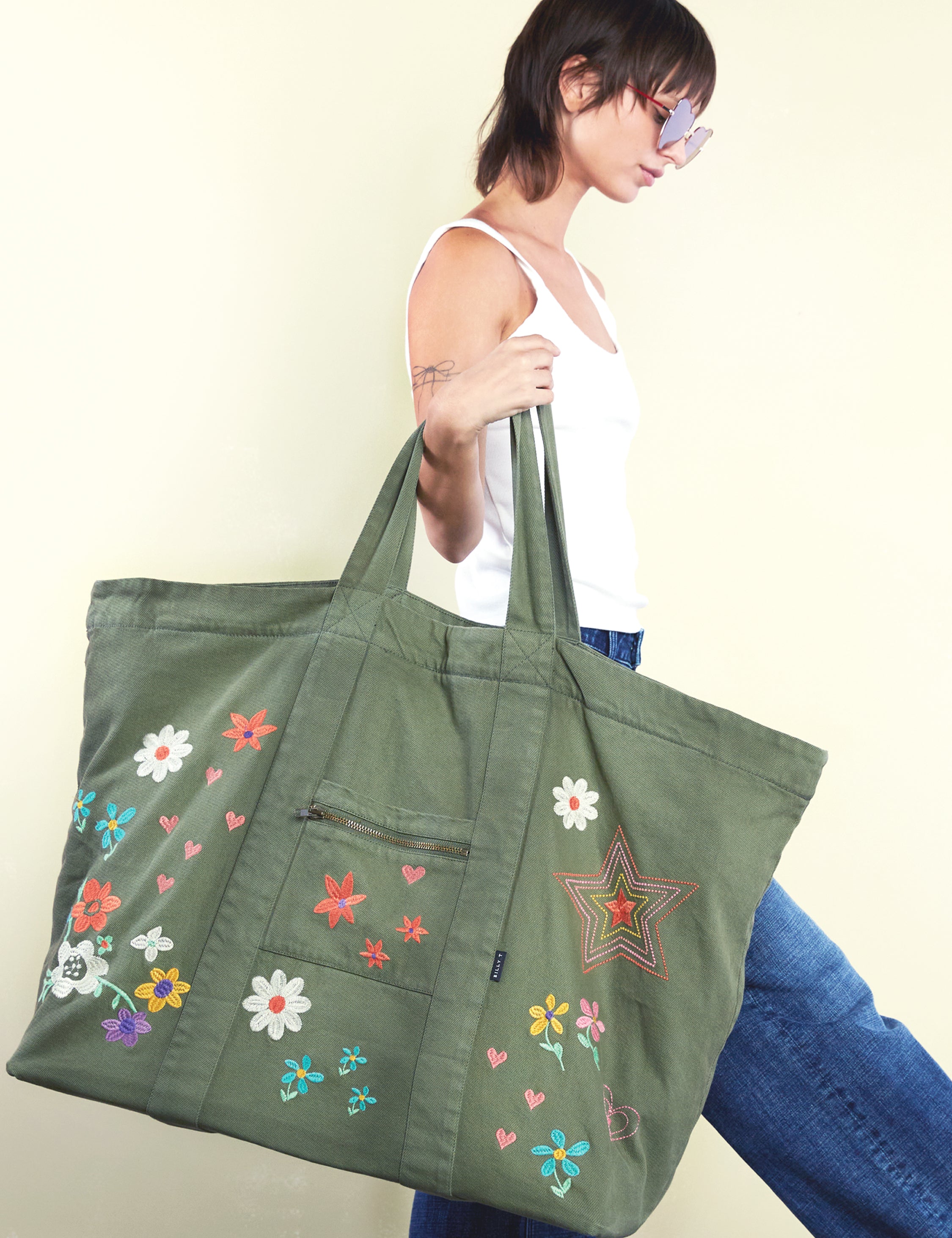 Women’s Really Big Green Embroidered Tote – Billy T – billytshop