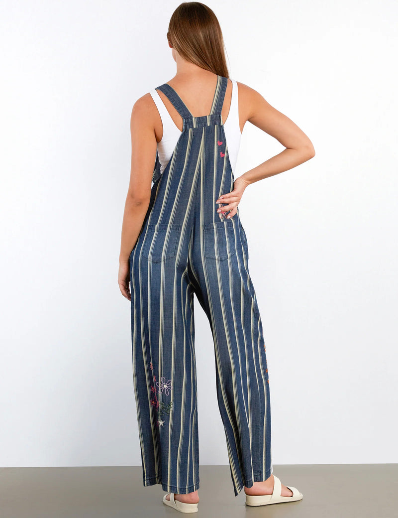 Women's In Full Bloom Striped Embroidered Overalls - Billy T – billytshop